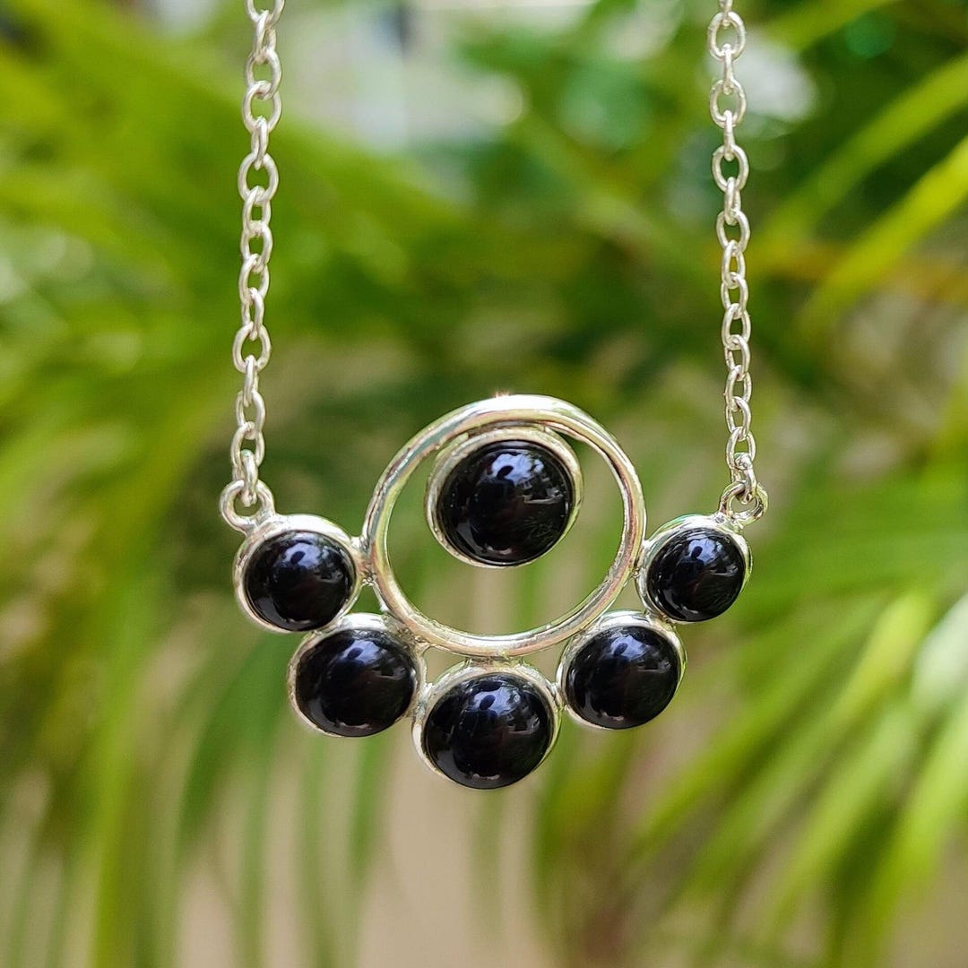 Schwarz Onyx Halskette, 925 Sterling Silber Anhänger Kette, Natürlicher ...