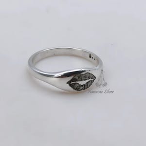 Whispering Kiss Lips Ring, Sterling Silver Promise Band, Handmade ...