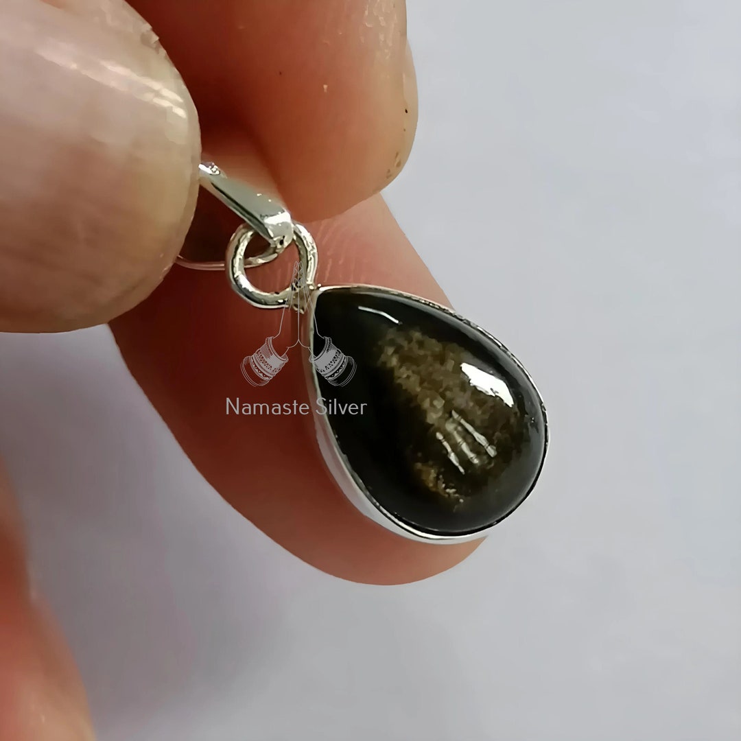 Gold Sheen Obsidian Pendant, 925 Sterling Silver Handmade Locket ...