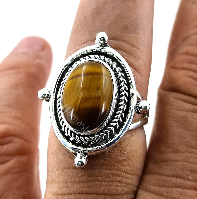 Handmade Oval Tigers Eye Ring, 925 Sterling Silver, Boho Jewelry - Etsy