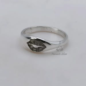 Whispering Kiss Lips Ring, Sterling Silver Promise Band, Handmade ...