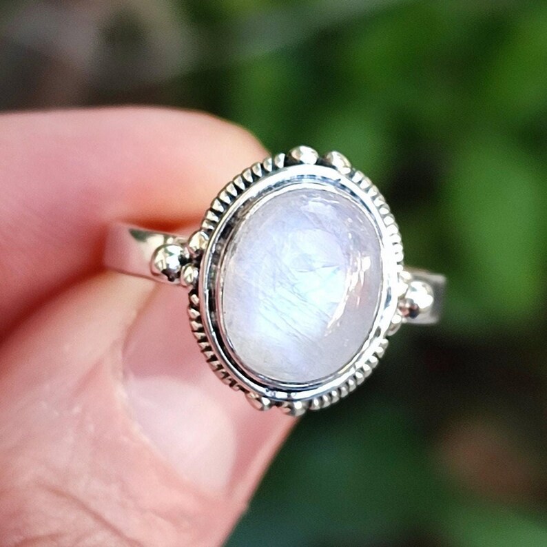 Handmade Oval Rainbow Moonstone Ring, Sterling Silver Promise Jewelry ...