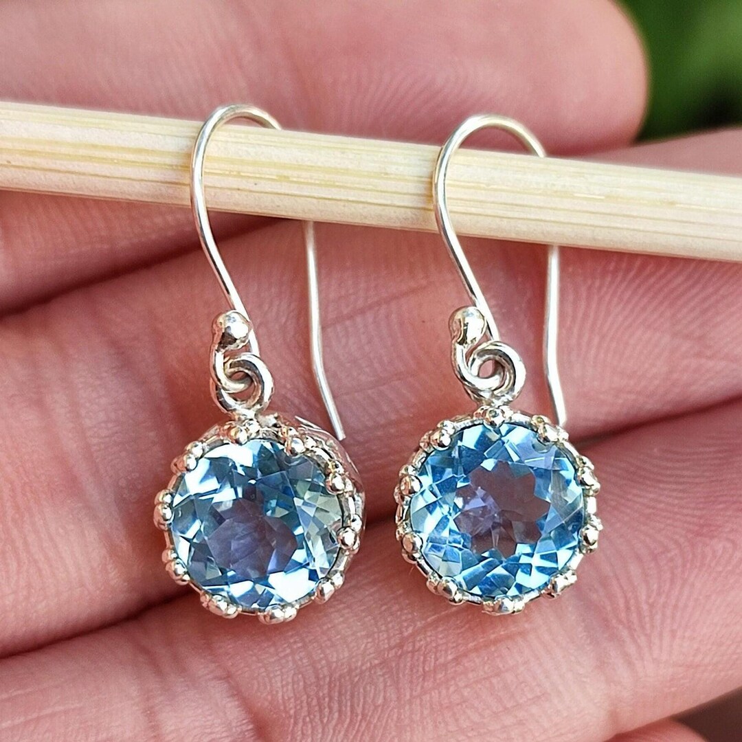 Blue Topaz Dangle Earrings, 925 Sterling Silver, December Birthstone ...