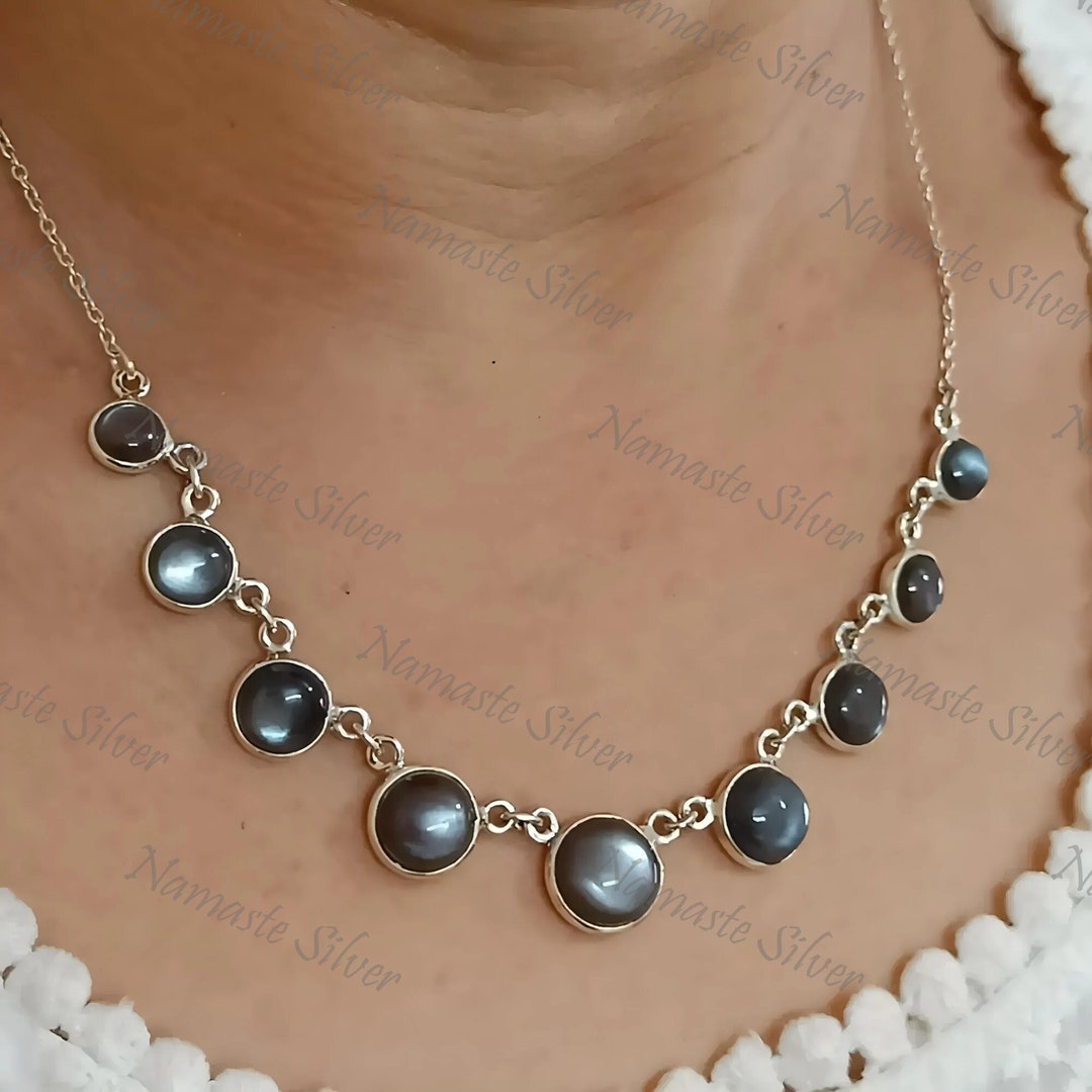 Grey Moonstone Necklace, 925 Sterling Silver Handmade Necklace, Natural ...
