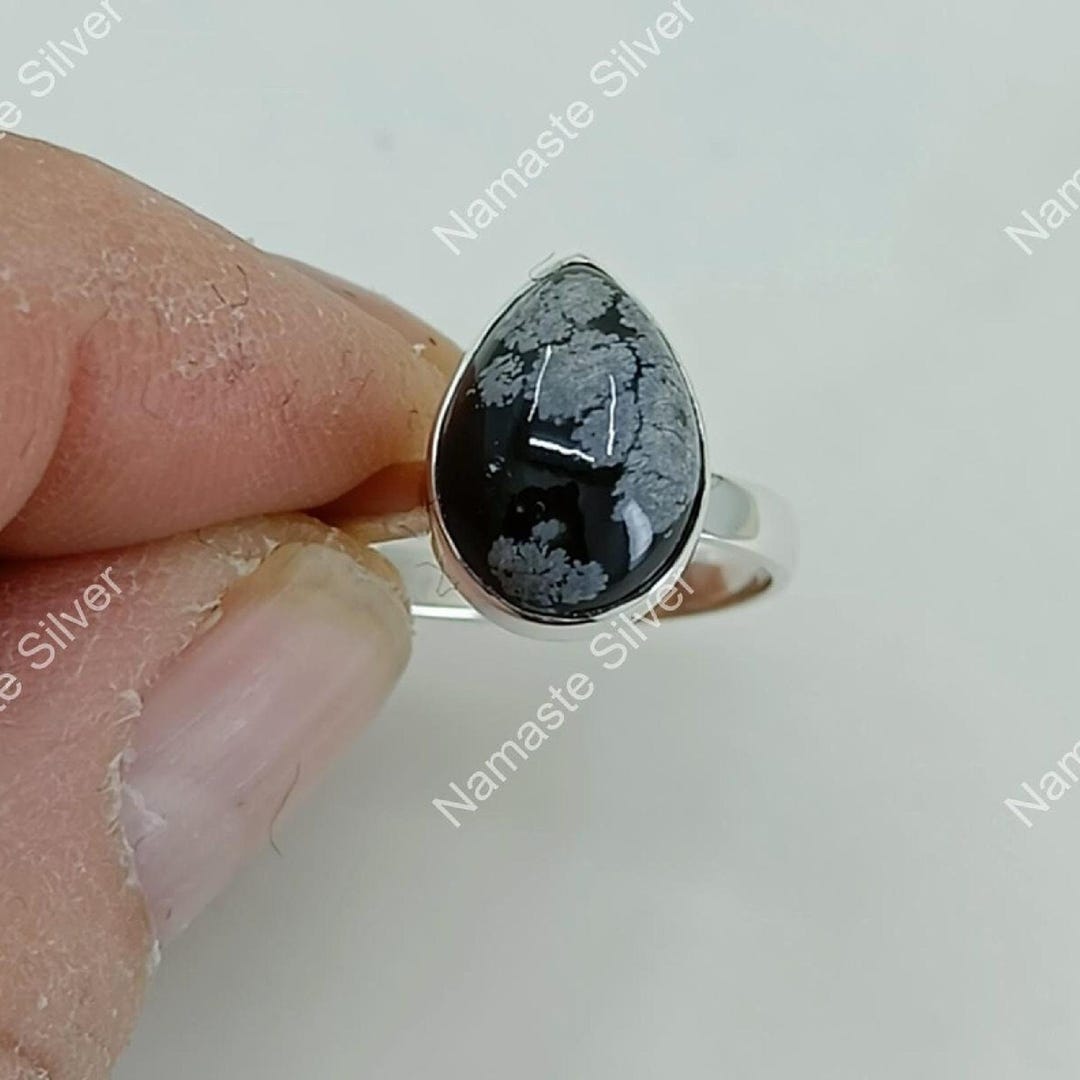 Snowflake Obsidian Ring, Sterling Silver, Handmade Boho Jewelry - Etsy