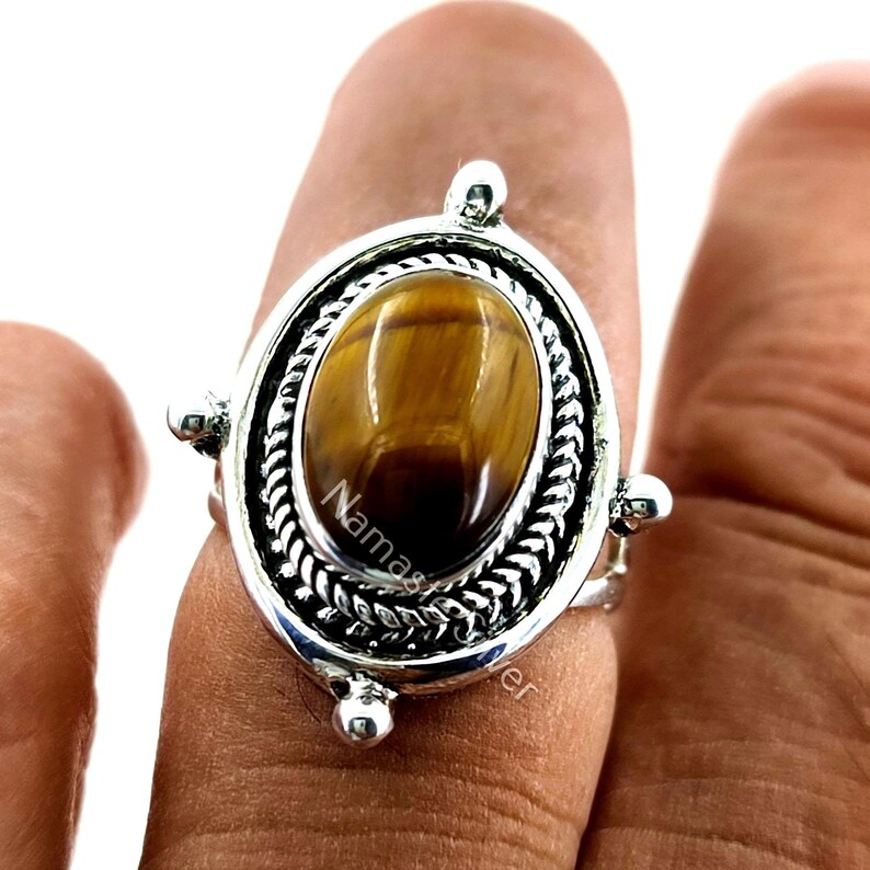 Handmade Oval Tigers Eye Ring, 925 Sterling Silver, Boho Jewelry - Etsy