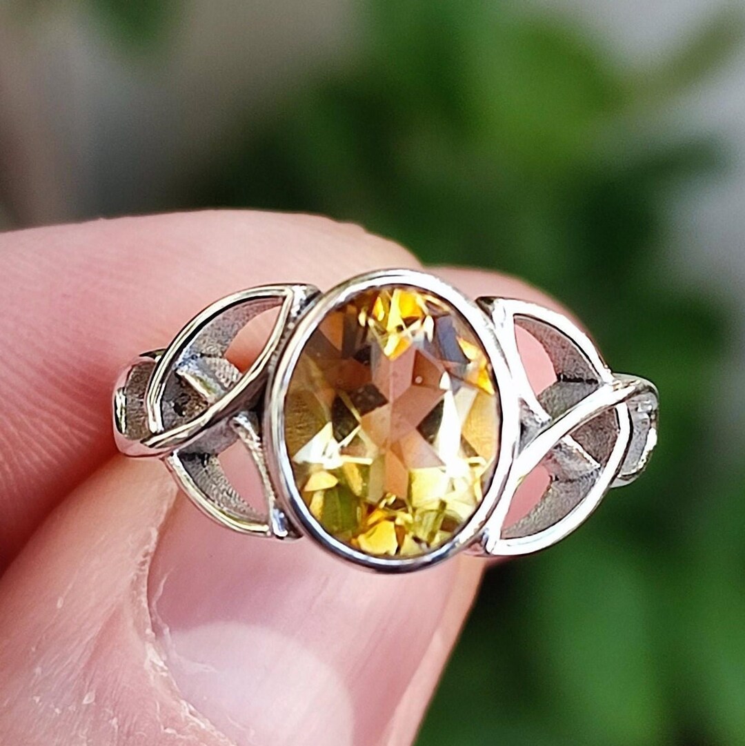Natural Citrine Ring, Sterling Silver Oval Handmade Celtic Knot Jewelry ...