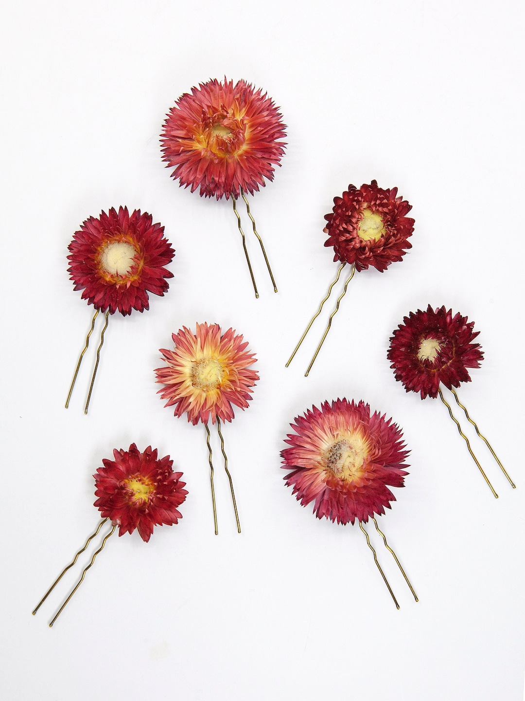 Dried Red Strawflowers Hair Pins | Preserved Flower Bridal Accessories ...