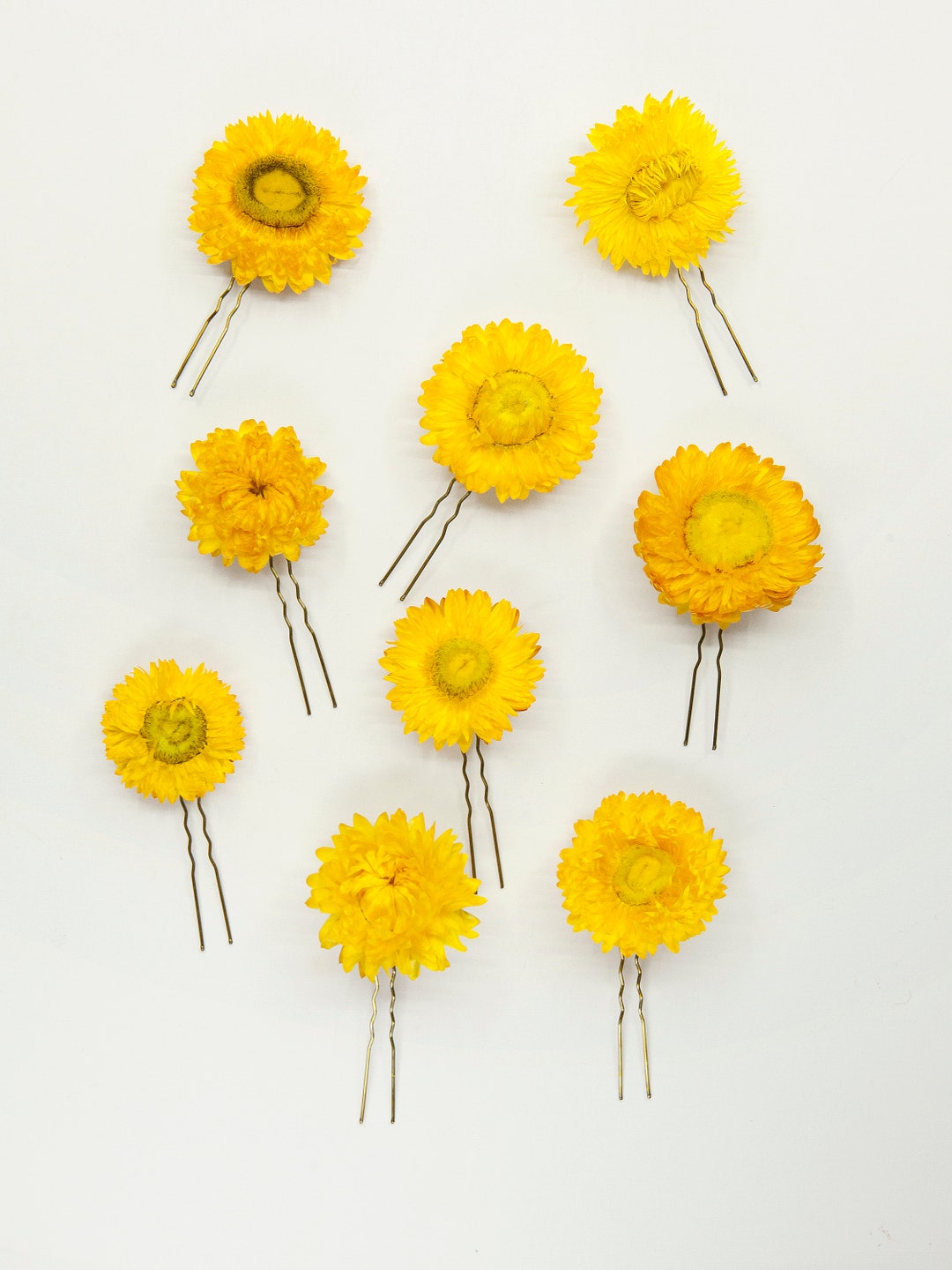 Dried Bright Yellow Strawflowers Hair Pins | Preserved Flower Bridal ...