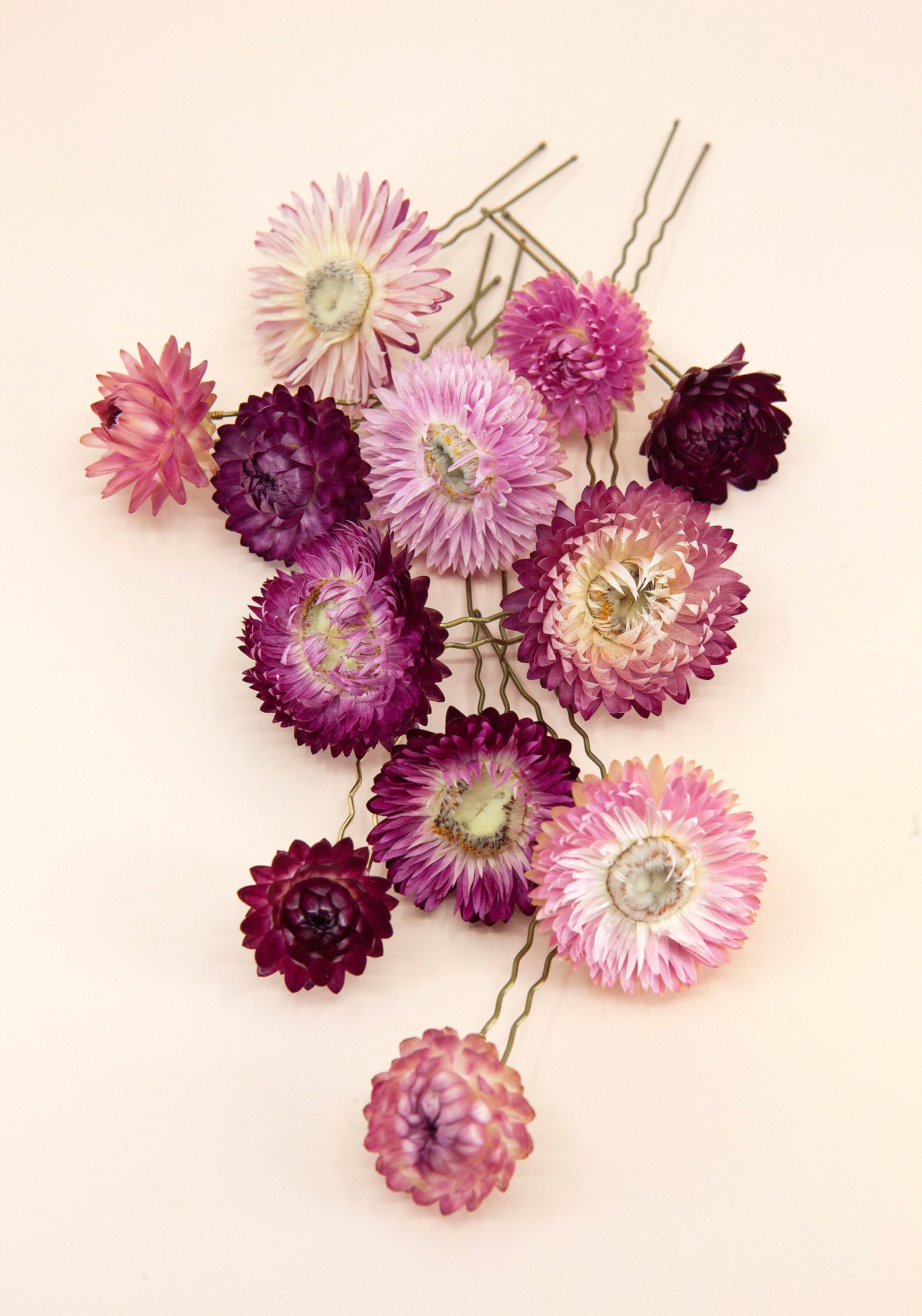 Mixed Different Shades of Pink Strawflower Hair Pins | Dried ...