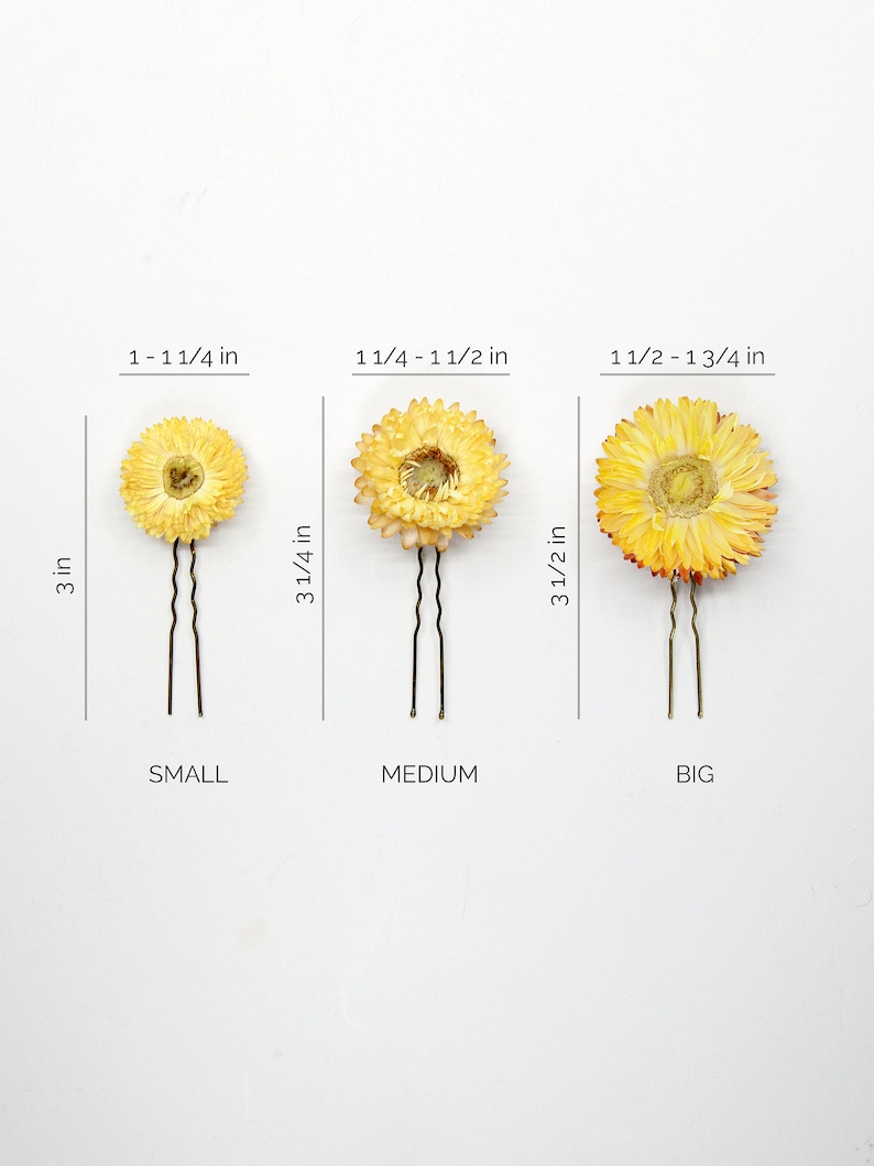 Dried Light Yellow Strawflowers Hair Pins | Preserved Flower Bridal ...