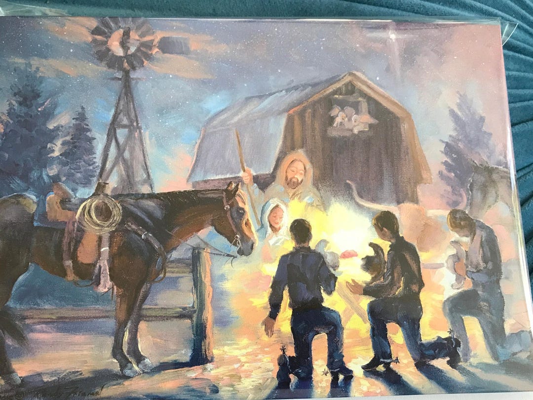 Cowboy Manger Scene Christmas Cards, Christian Cowboy, 1 Dozen With ...