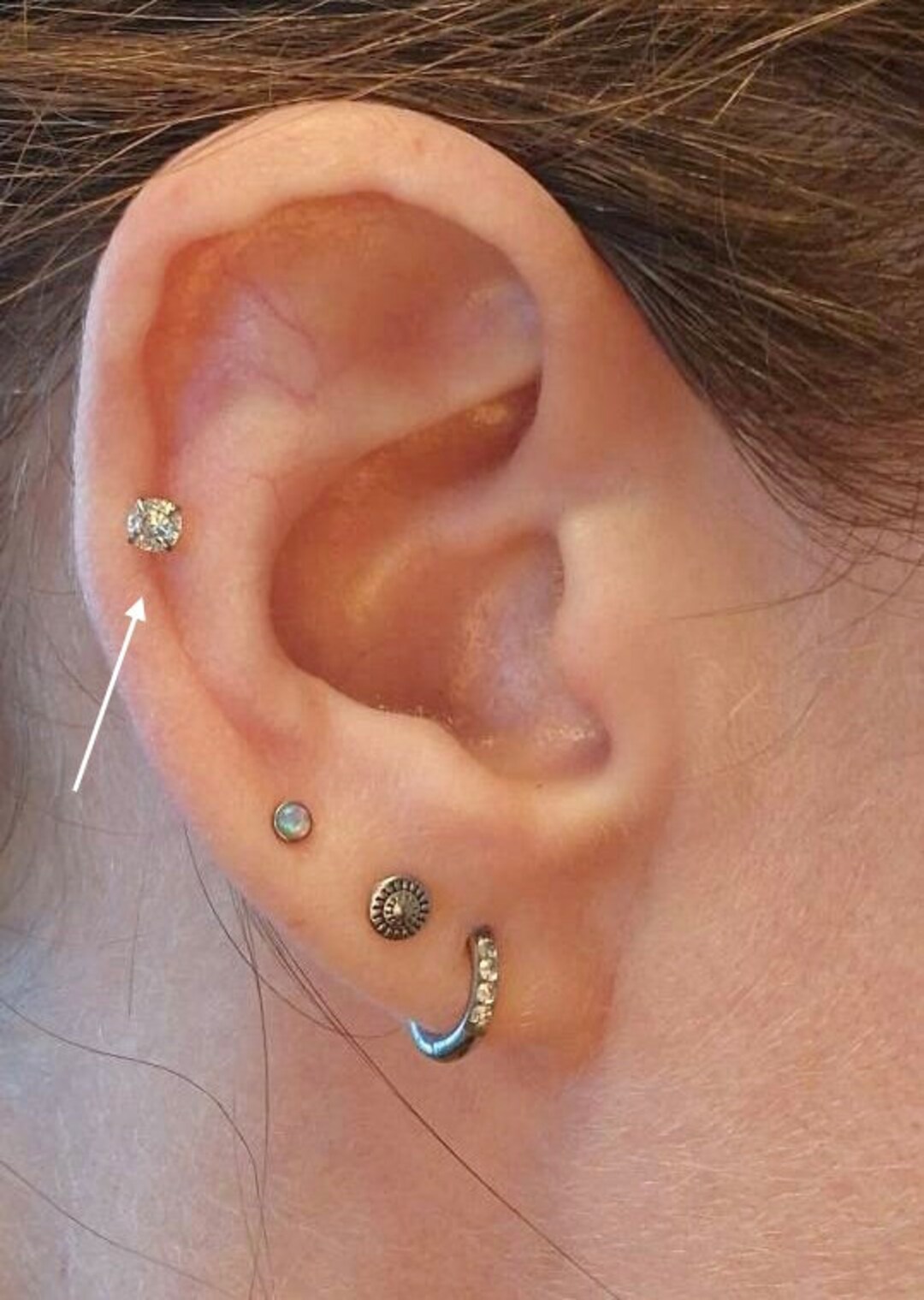 16G Stainless Steel Crystal Push Pin Earring: Tragus, Cartilage, Helix ...