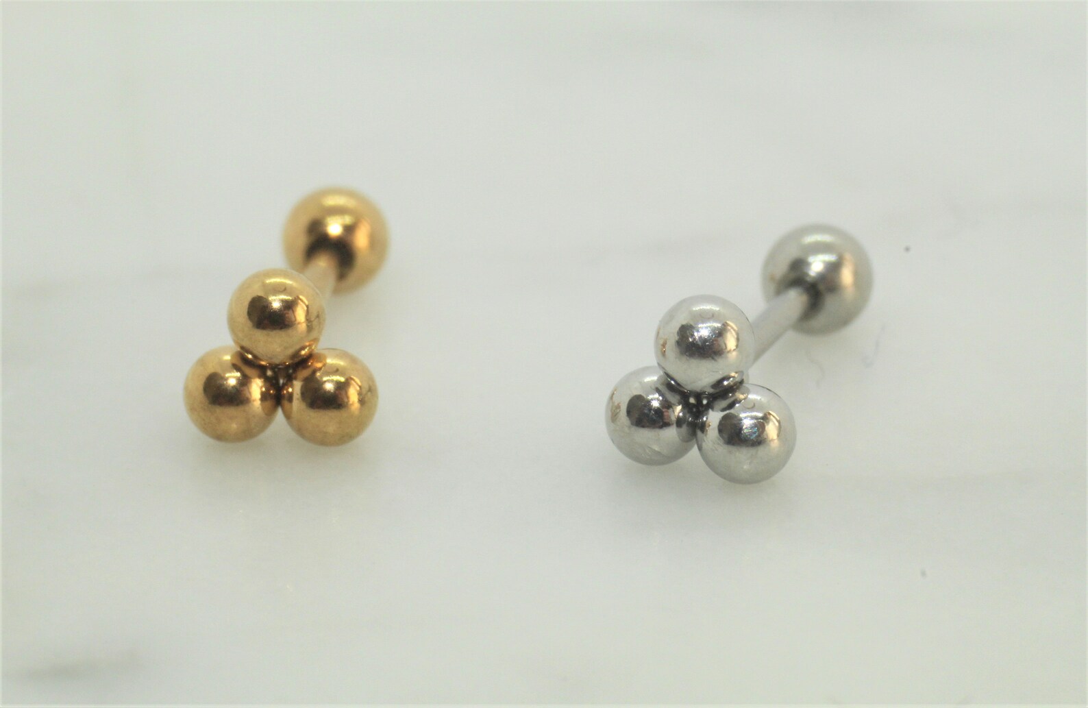 20G Triple Trinity Ball Barbell Silver Gold Rose Gold Tragus Helix ...