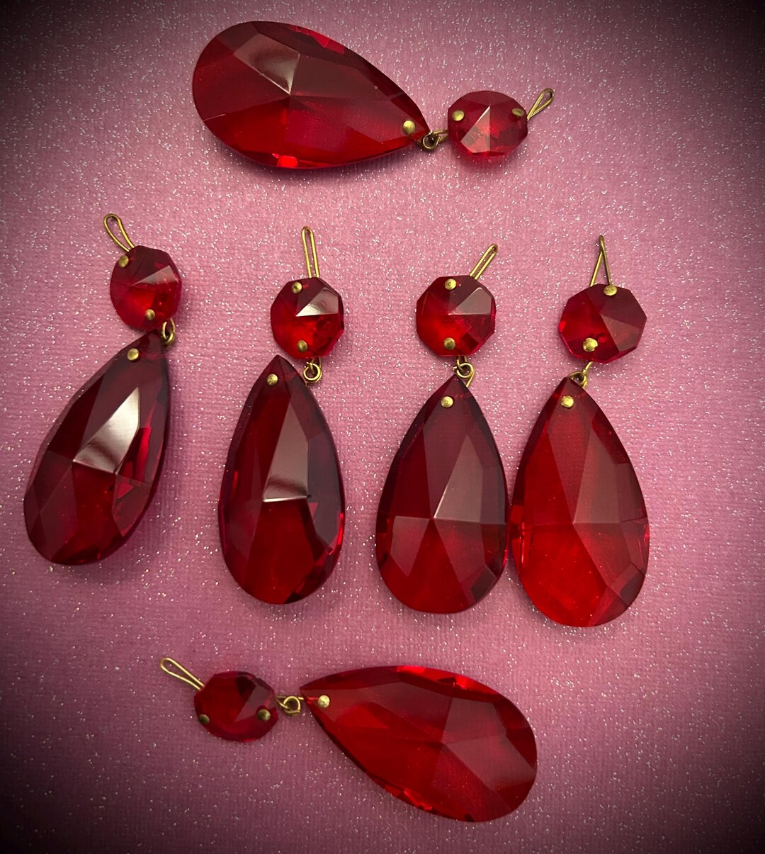 1 (one) Vintage NOS Ruby Red 2" Glass Teardrop Prism: Chandelier Sconce ...