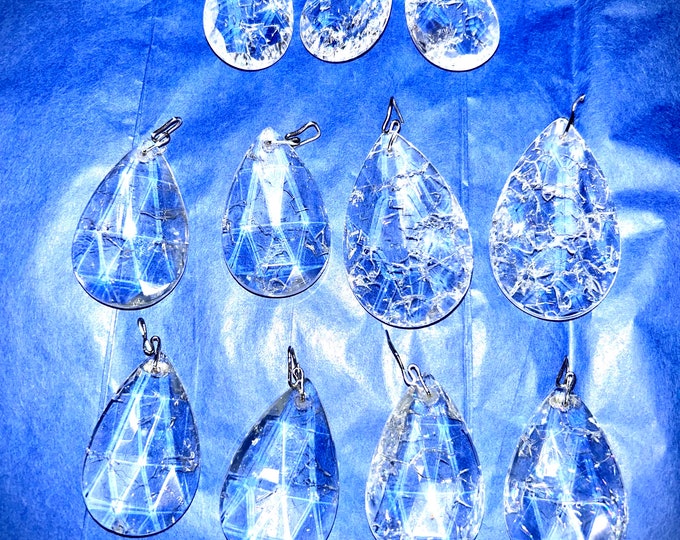 CLEARANCE: 12 Pc RARE VINTAGE Clear Crackle Cracked Crystal Glass Drops ...