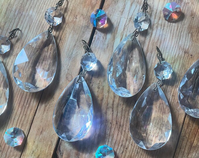 6 Pc VINTAGE 2" Clear Fancy 1950s Crystal Glass Drops Chic 50mm ...