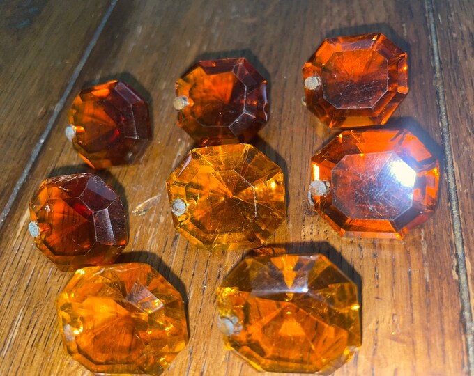 8 Rare LARGE 7/8 Thick Amber Colored ANTIQUE Glass Facets Octagon Jewel ...