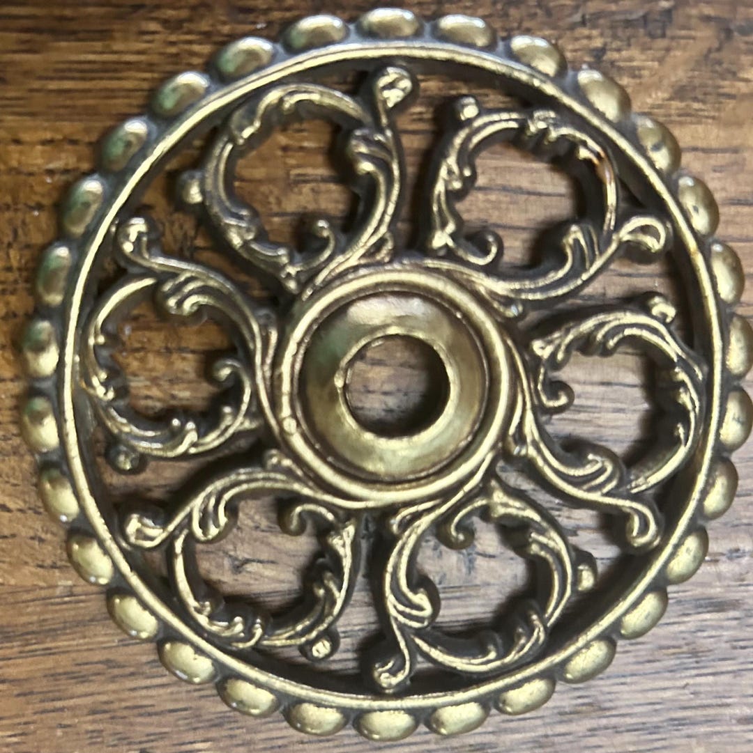 RARE & UNUSUAL Nicely Aged Vintage Metal Ornate 3.25" Bobeche W 6 or 12 ...