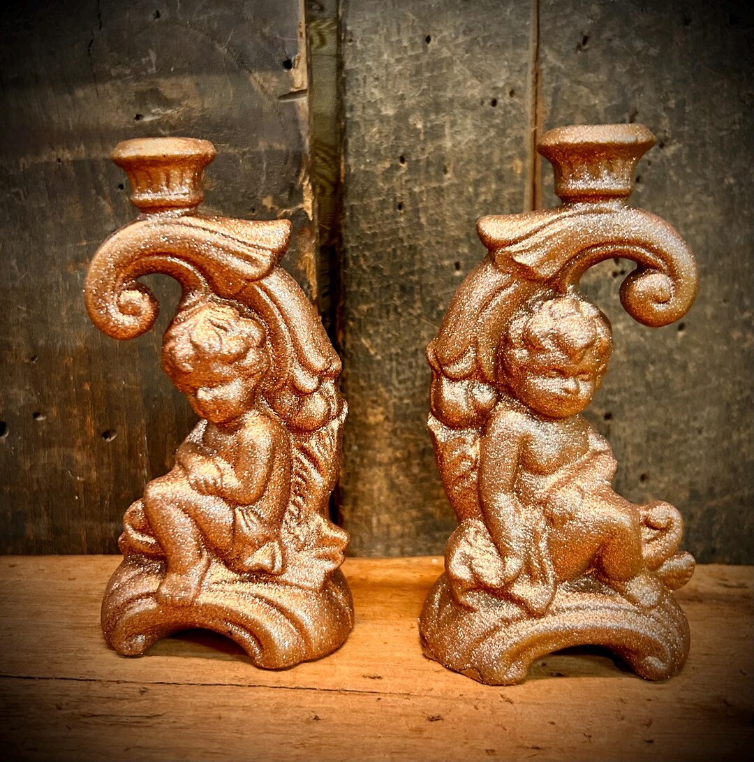 Vintage Rose Gold Glitter Cherub Candleholder: MCM Pixie Decor - Etsy