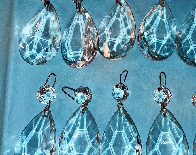 8 Pc VINTAGE 2" Clear Nicely Aged 1950s Crystal Glass Drops 50mm ...