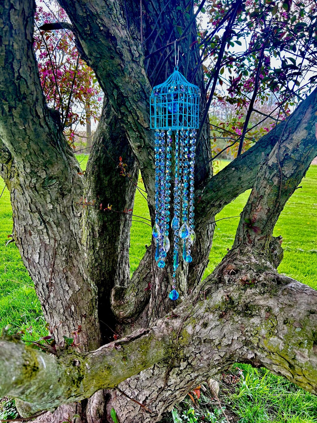 Aqua Bird Cage Crystal Prism Suncatcher Wind Chime - Etsy