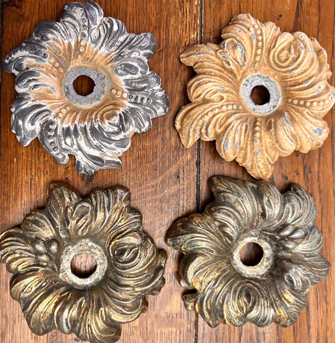 Four (4) VINTAGE 3.5" Heavy Metal Chandelier BOBECHE for Upcycling: Has ...