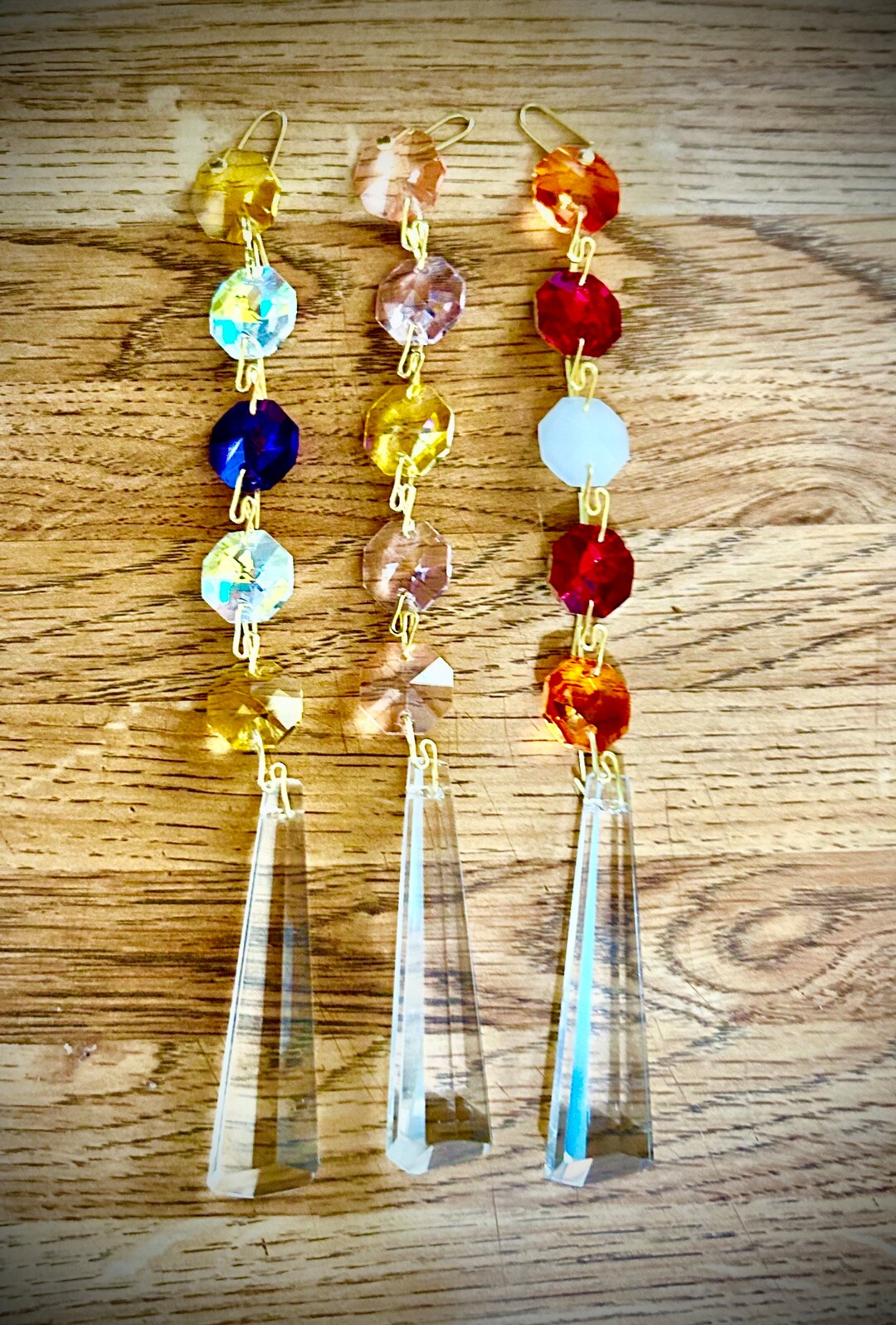 3 HIPPIE Boho Glam, Autumn Prism Strands W New Slanted Clear Crystal ...