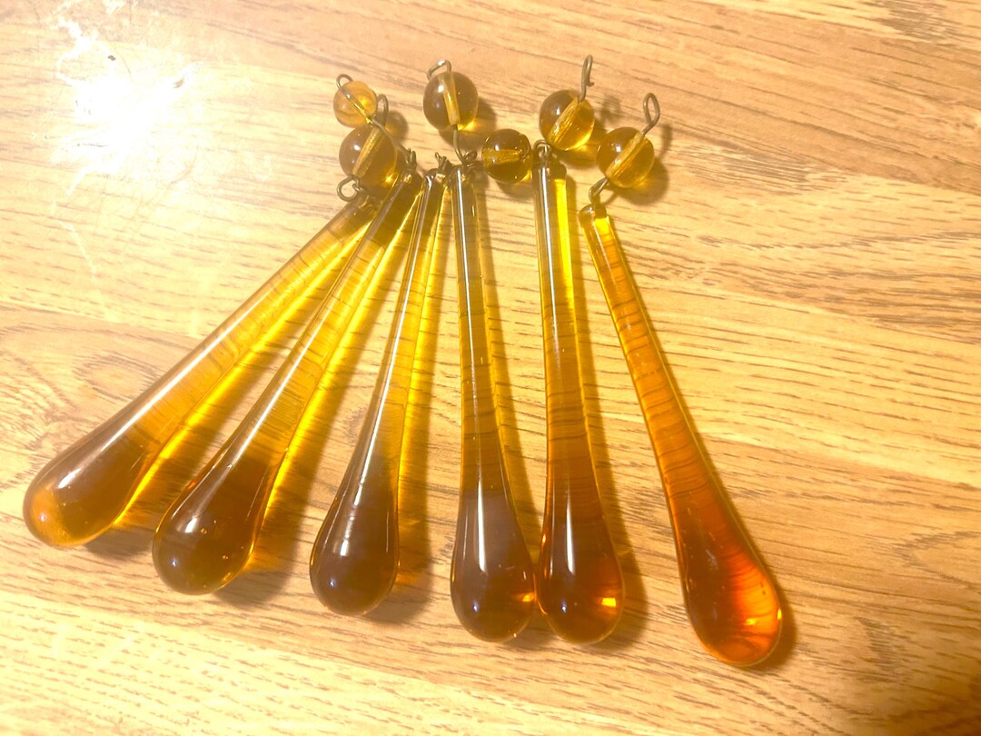 One (1) 4" Drop Length, Vintage Czech? 3" + Amber-colored Honey Glass ...