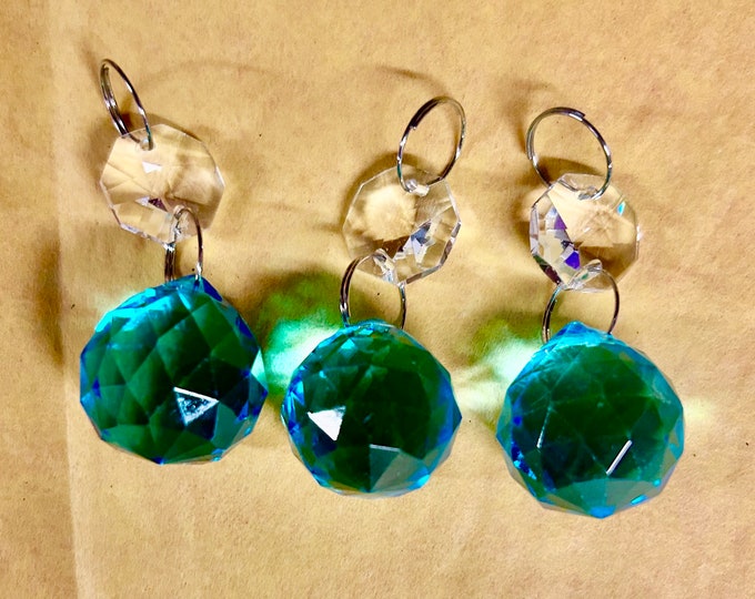 3 New AQUA Blue Ball Prisms Crystals, Globe FACETED 20mm Balls W 14mm ...