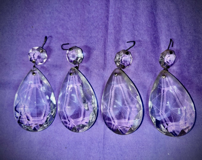 4 Vintage 1950s Good Shabby CLEAR Crystal Multi-faceted Teardrops 2 ...