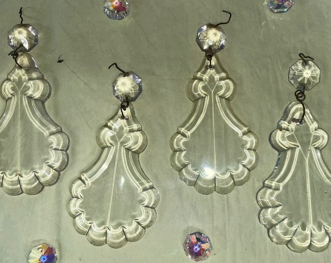 4 Large VINTAGE Crystal Glass 4" Drop Unusual Lady Fiddle 3" Thick ...
