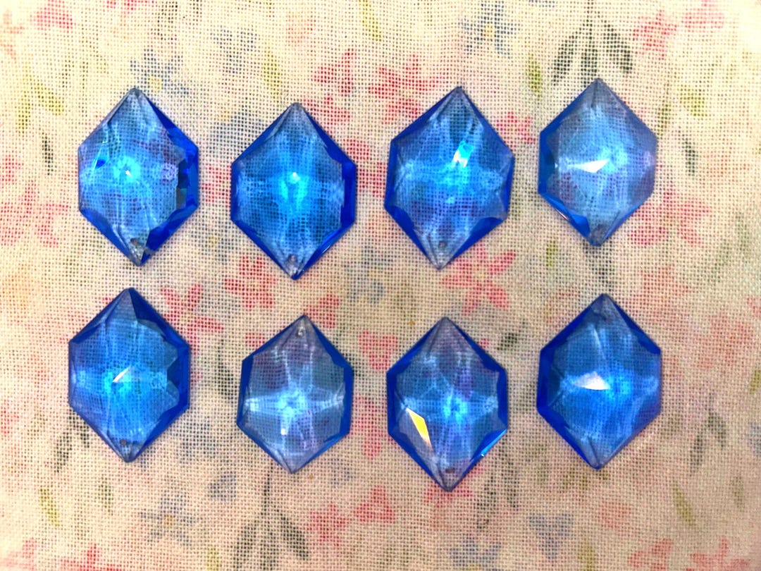 1 Vintage NOS Glass Beveled Blue Hexagon Prism, 1.25" W Hole at Top ...