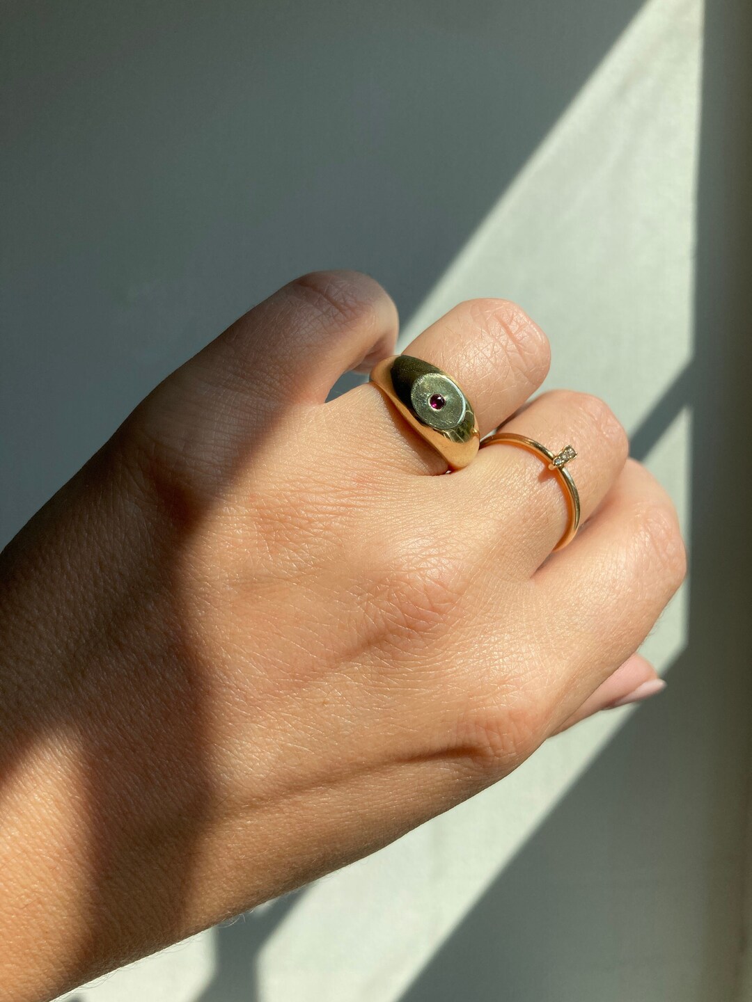 Ruby Signet Ring. Gypsy Set Ruby Ring. Handmade Brass Signet Ring. - Etsy