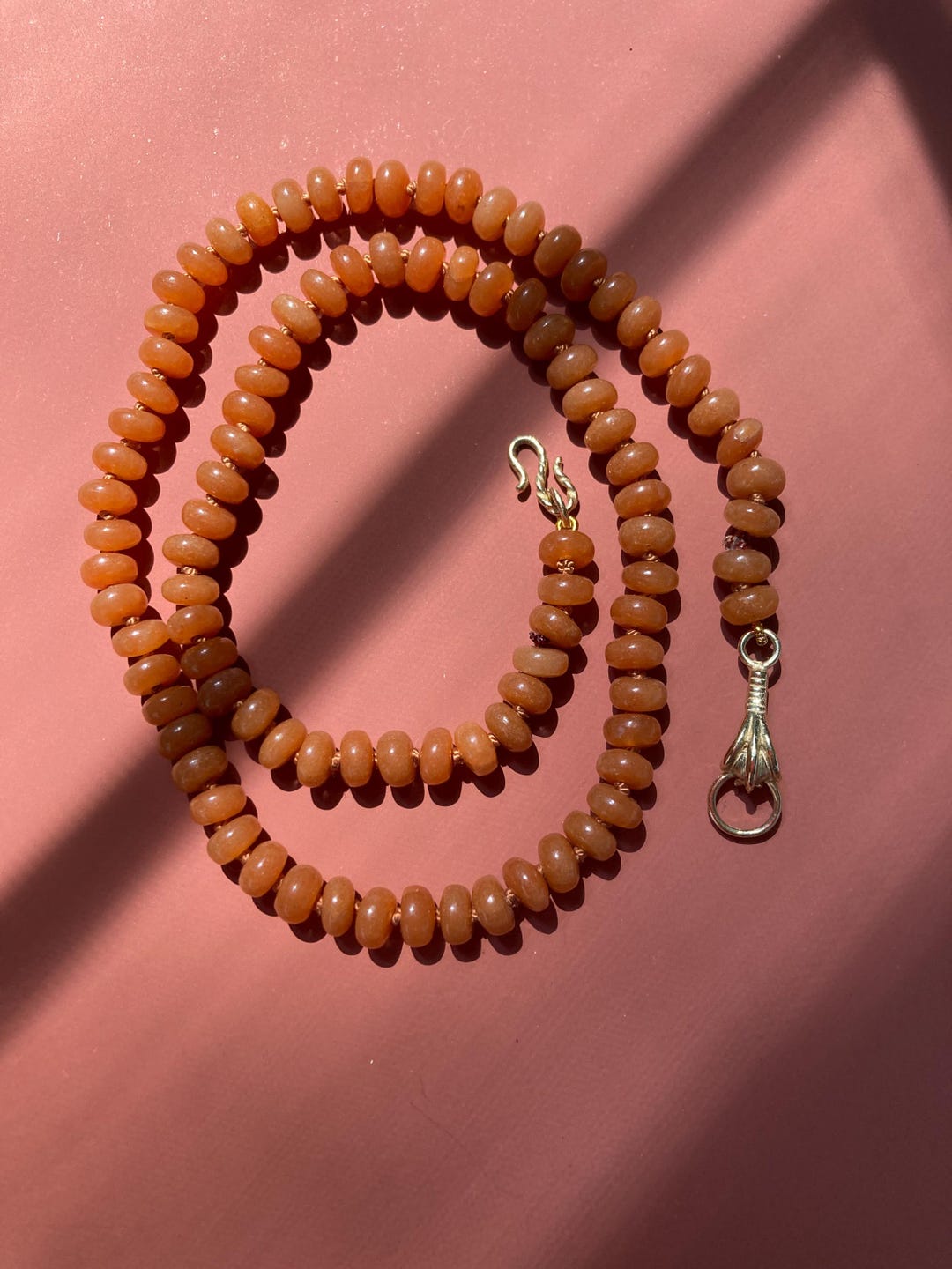 Aventurine Beaded Talisman Necklace – Hand Knotted Silk With 14k Gold ...