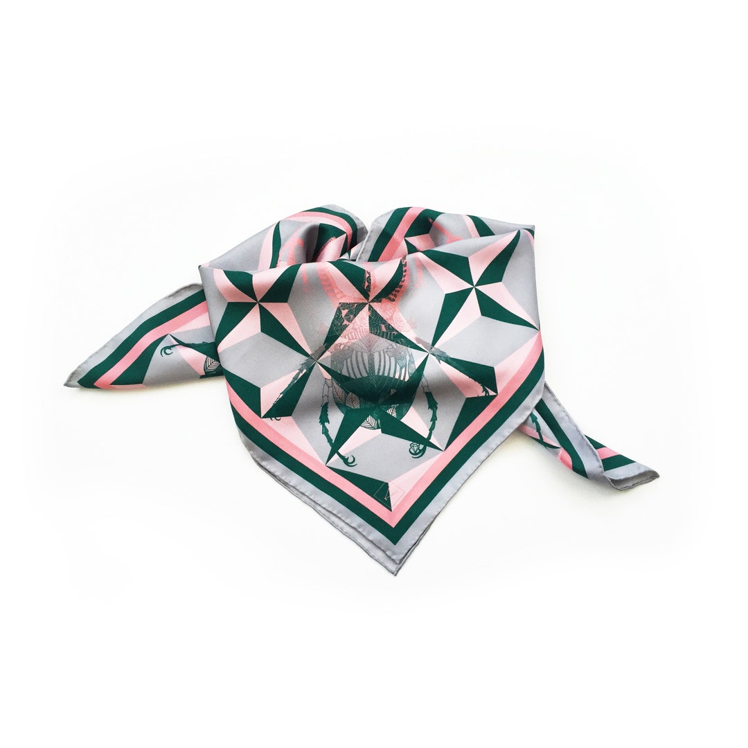 Pink Silk Scarf. Rose Beetle and Gems Scarf. Square Silk Twill Scarf ...