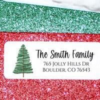 Retro Christmas Tree Address Labels, Holiday Address Labels ...