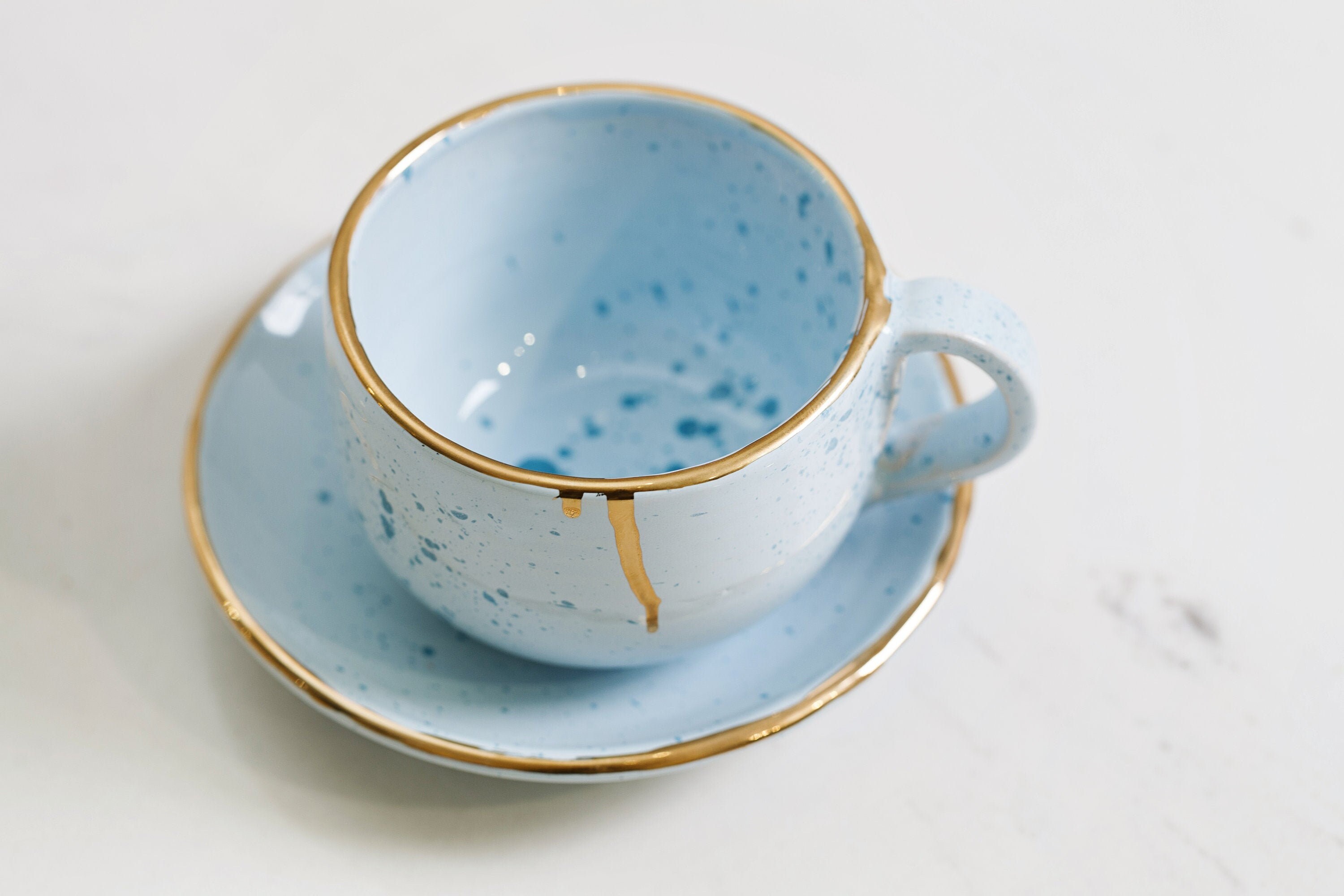 8.5 Oz Handmade Mug Azure /aqua / Turquoise Gold Rim Cup | Etsy