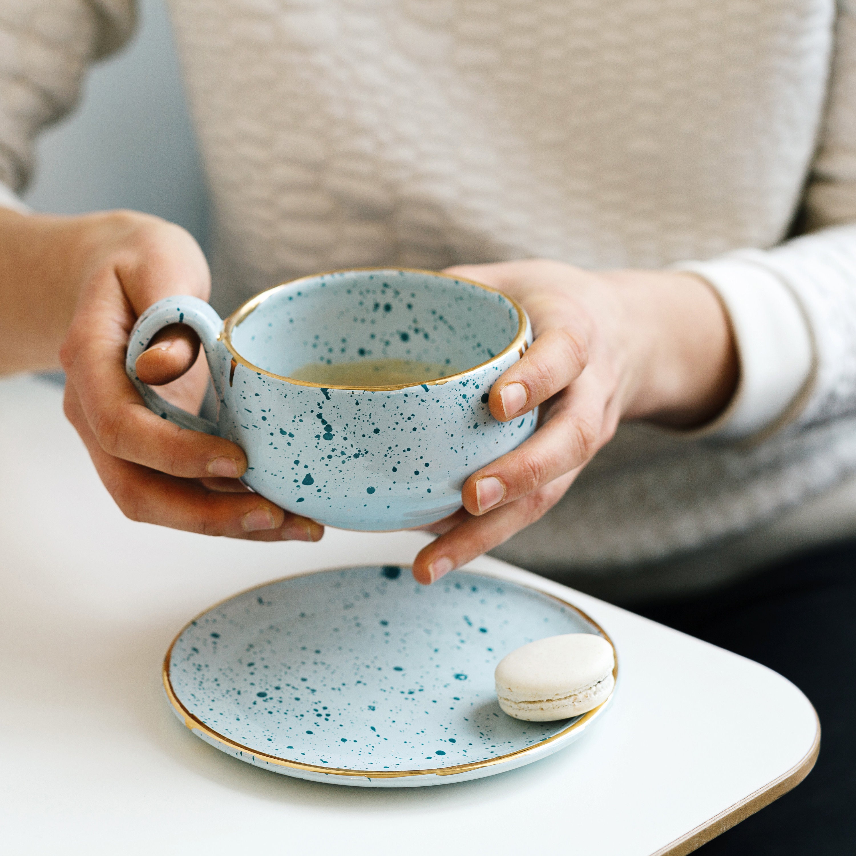 8.5 Oz Handmade Mug Azure /aqua / Turquoise Gold Rim Cup | Etsy