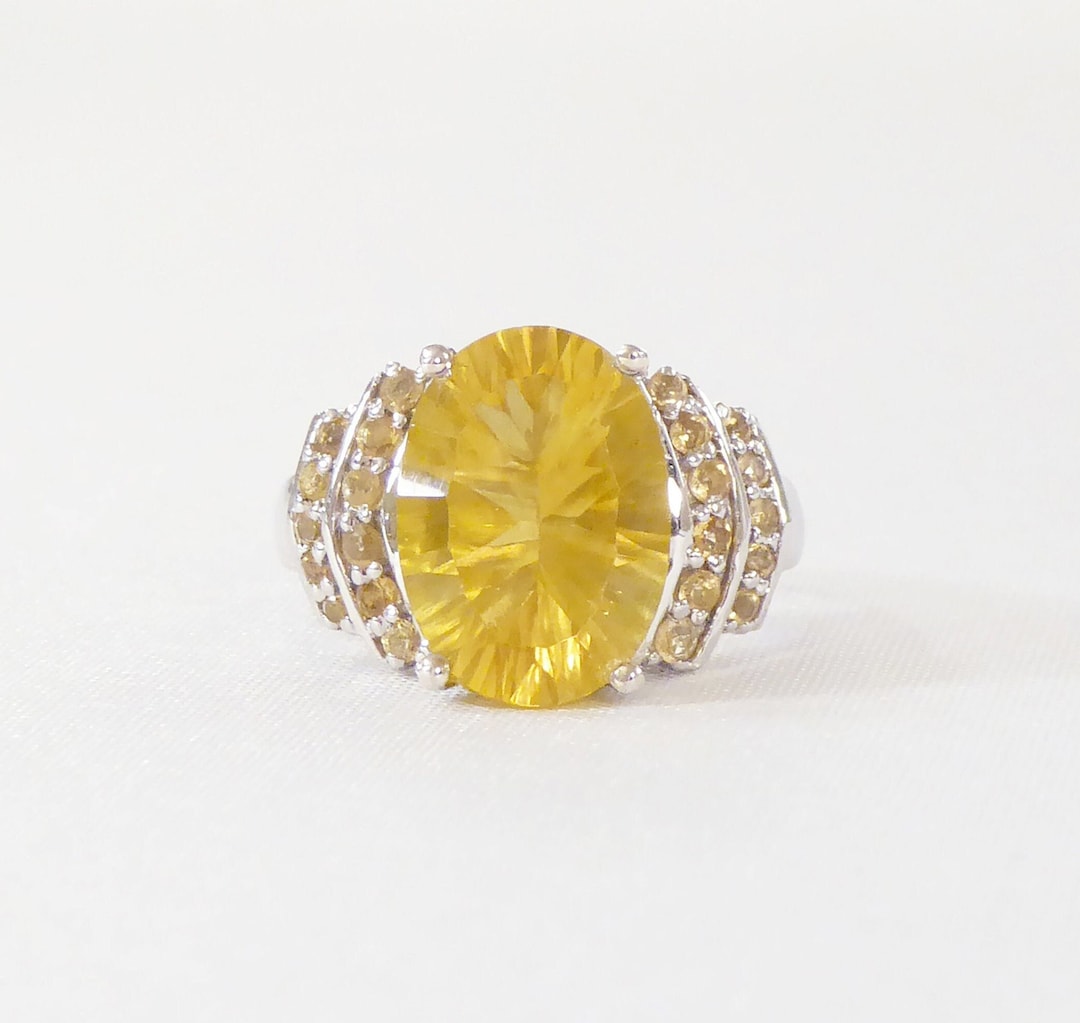 Vintage Natural Canary Yellow Fluorite and Citrine Ring, 925 Sterling ...