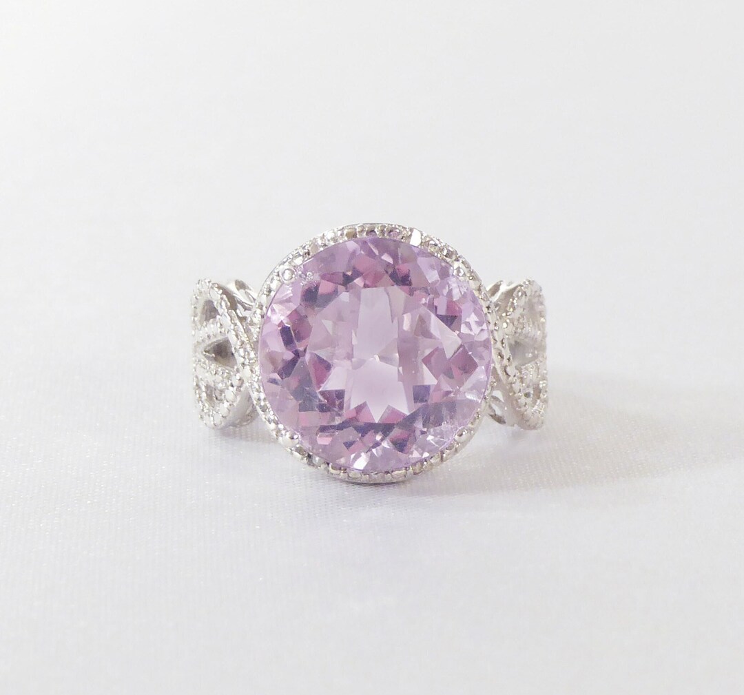 Estate 12 Carats Natural Rose De France Pink Amethyst Ring, 925 ...