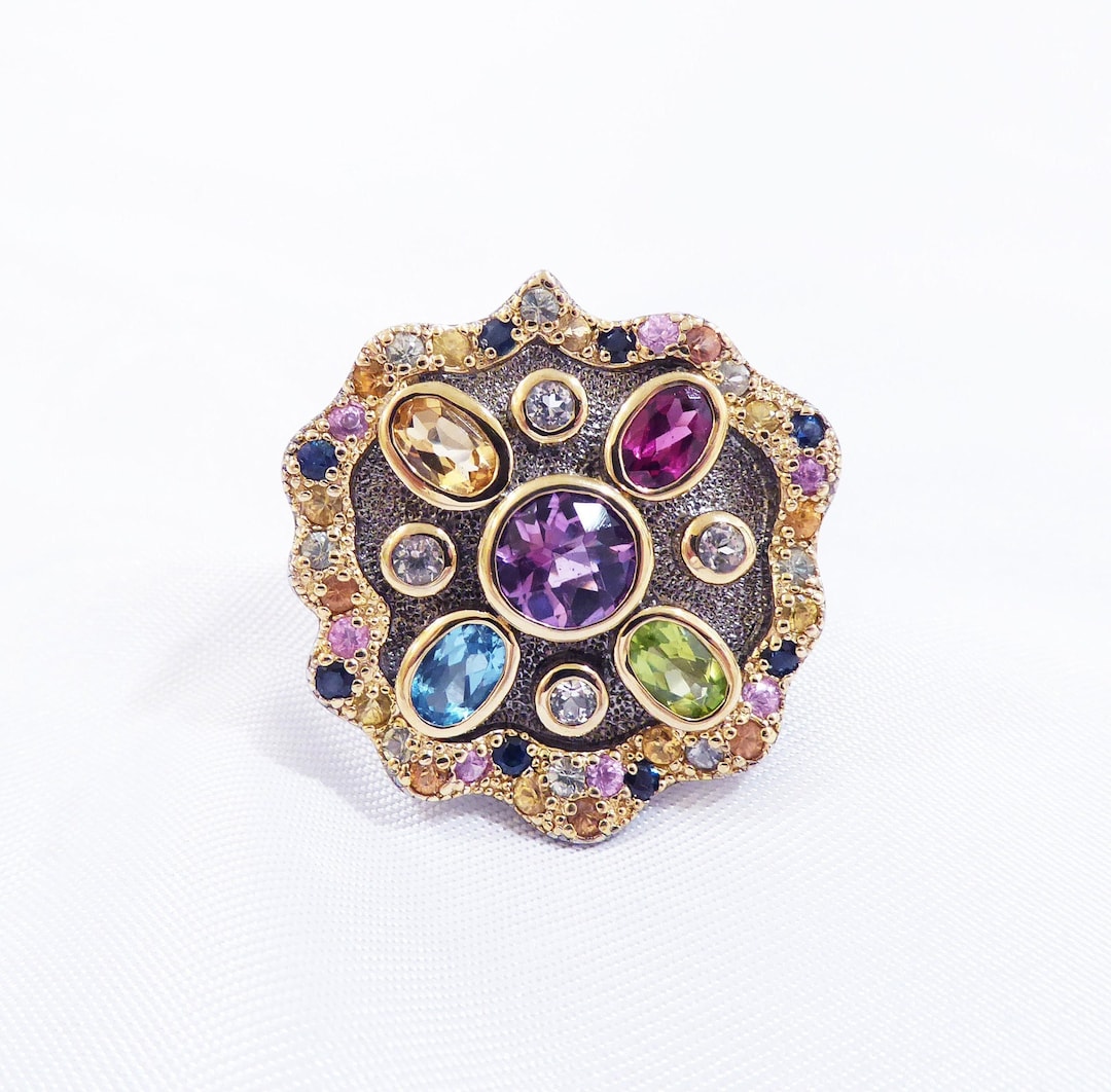 ON SALE Vintage Natural Amethyst, Blue Topaz, Garnet, Citrine, Peridot ...