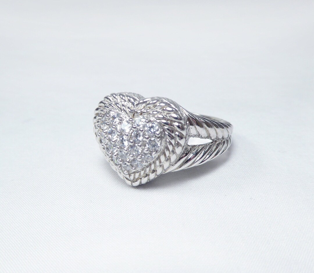 Vintage Rare Judith Ripka CZ Heart Ring, 925 Sterling Silver Ring, Size ...