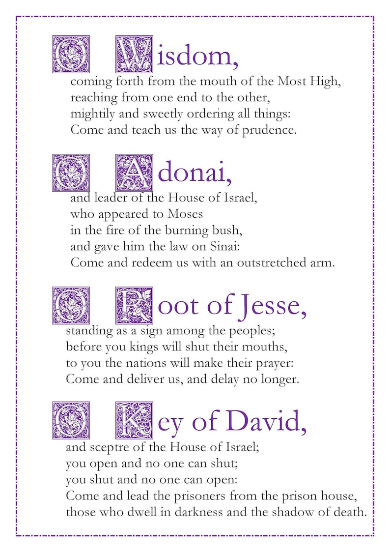 O Antiphons for Advent (in English) Catholic Prayer Card / Printable A4 ...