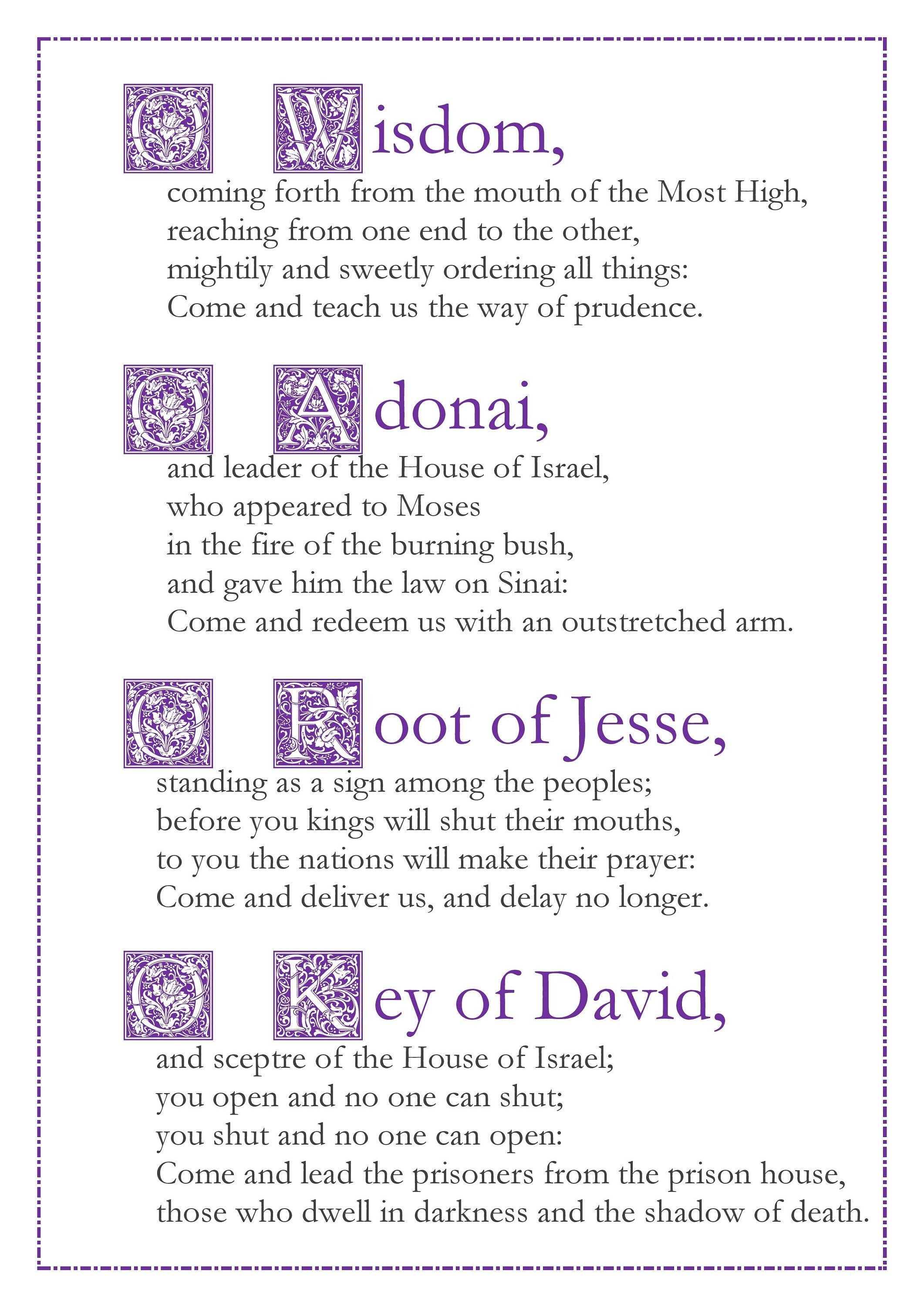 O Antiphons for Advent (in English) Catholic Prayer Card / Printable A4 ...