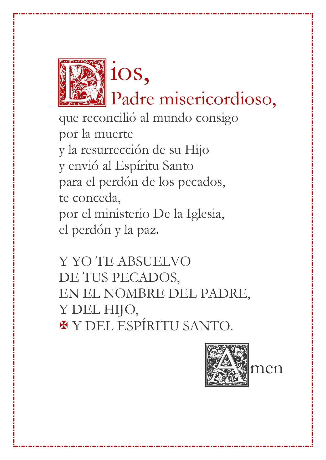 Prayer of Absolution (in Spanish) Catholic Prayer Card / Printable A4 ...