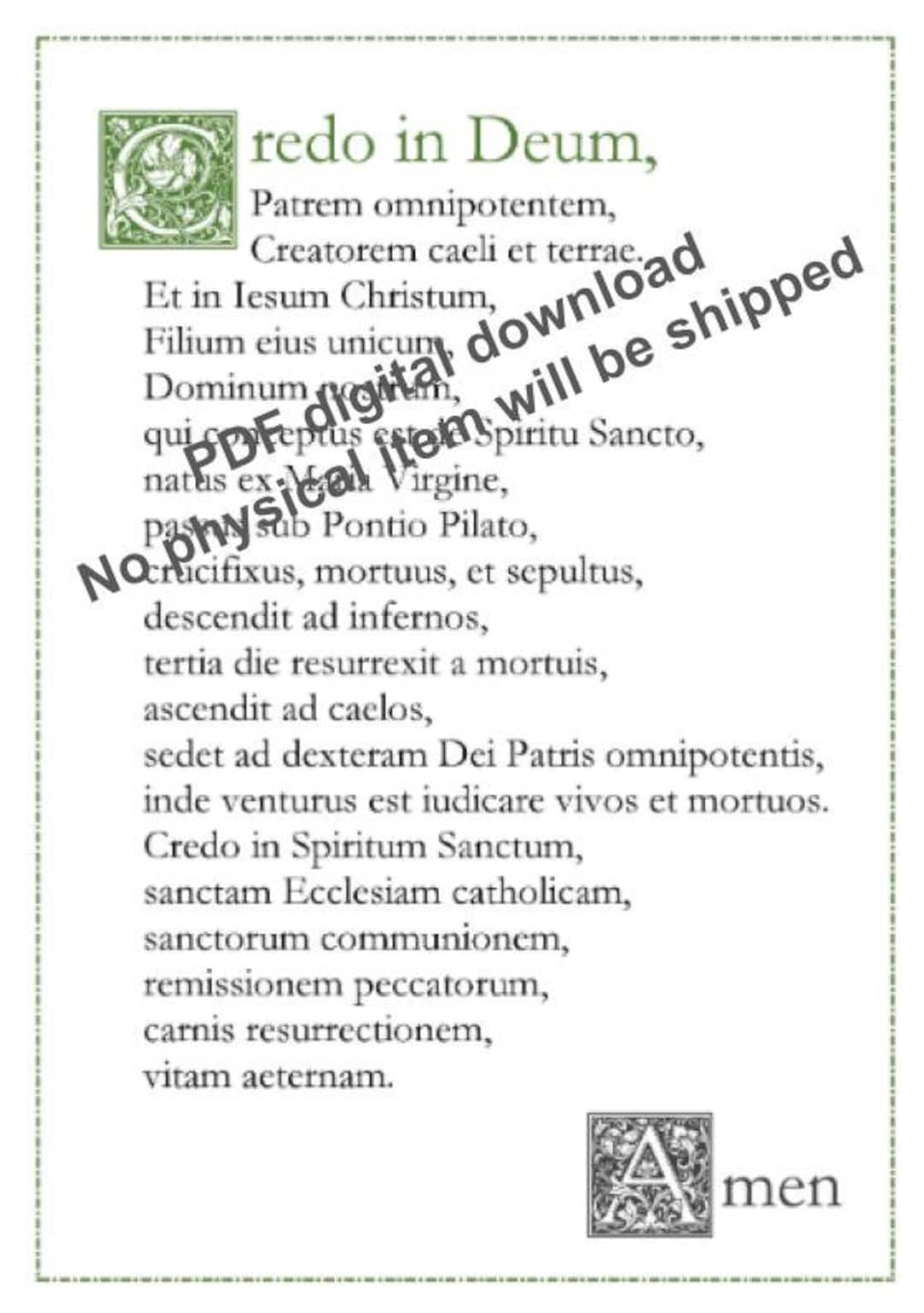 Credo (apostles Creed) Latin Catholic Prayer Card / Printable A4 Wall ...