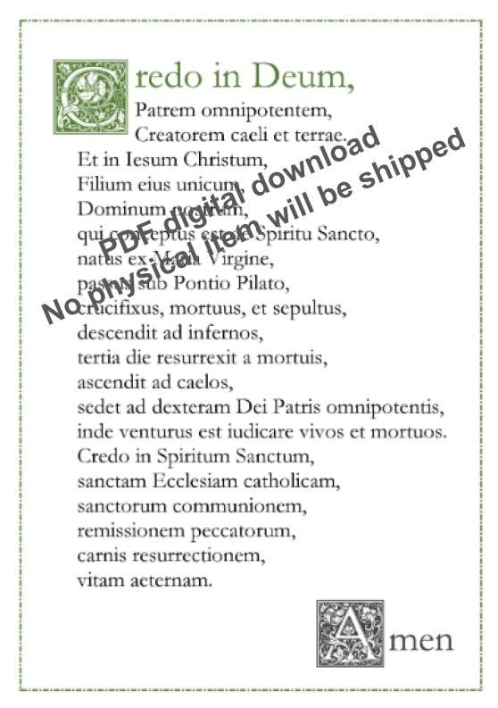 Credo (apostles Creed) Latin Catholic Prayer Card / Printable A4 Wall ...