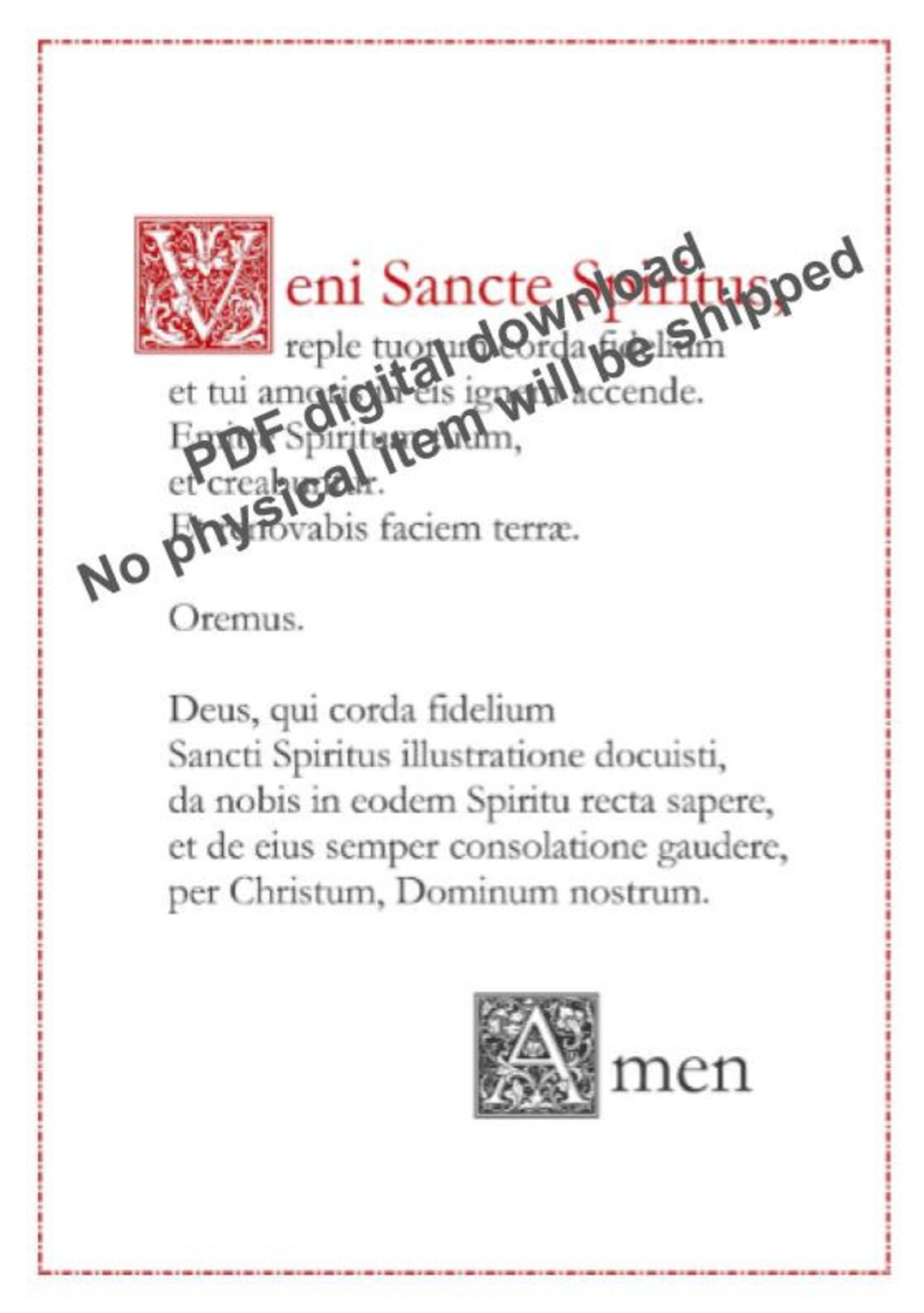 Veni, Sancte Spiritus (come, Holy Spirit) Latin Catholic Prayer Card ...