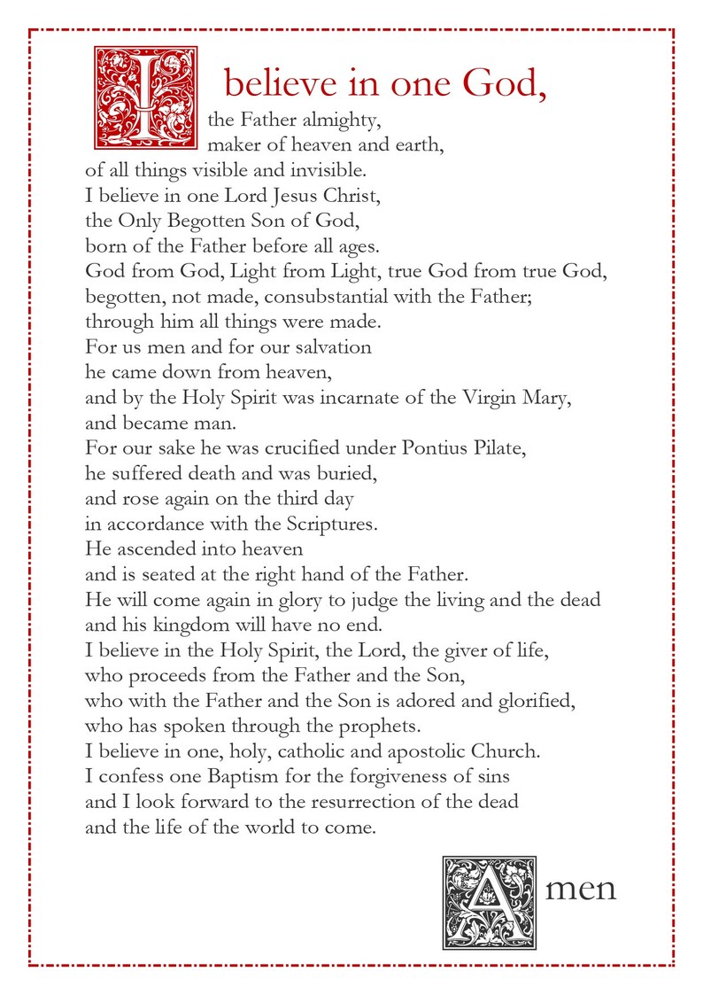 Nicene Creed English Catholic Prayer Card / Printable A4 Wall Art ...